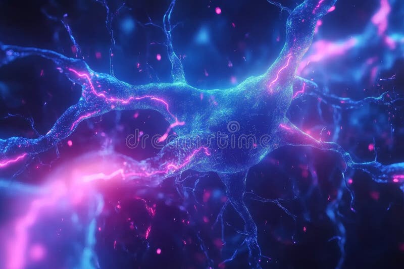 Electric Synapse Bursting with Vibrant Blue and Pink Lightning Energy ...