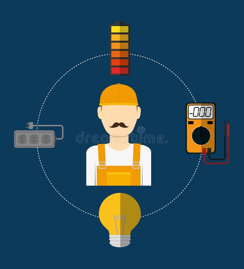 Electric Technician Character Profession Design Vector Black and White ...