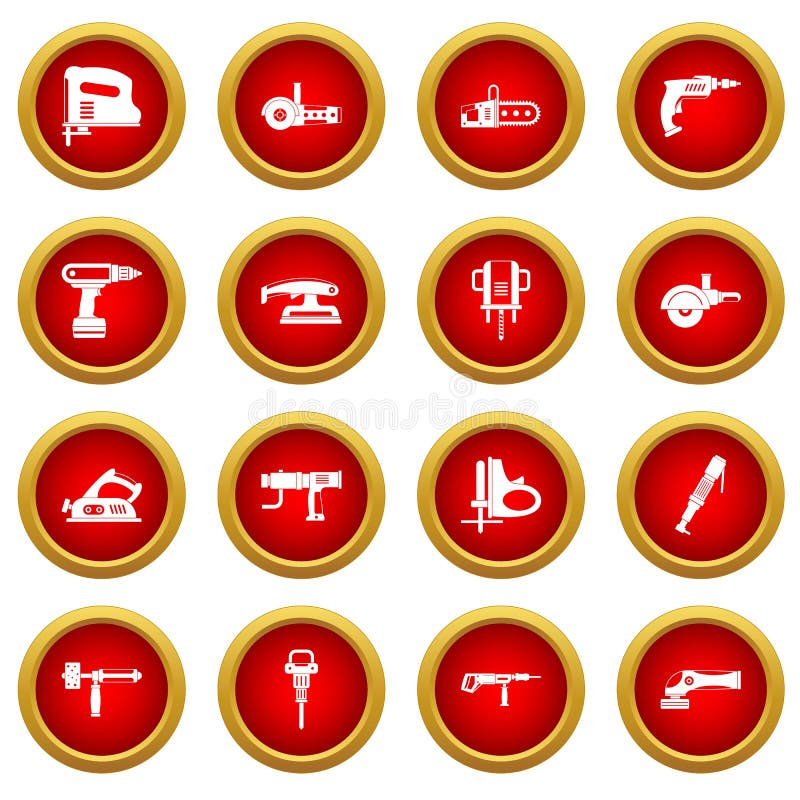Electric Tools Icon Red Circle Set Stock Vector - Illustration of power ...