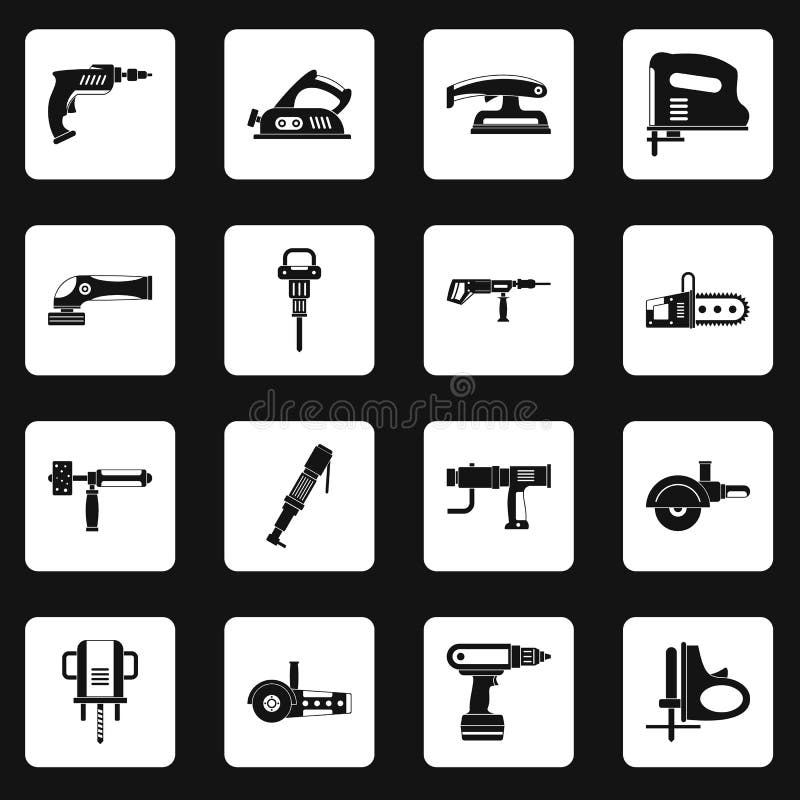 Electric Tools Icons Set Squares Vector Stock Vector - Illustration of ...