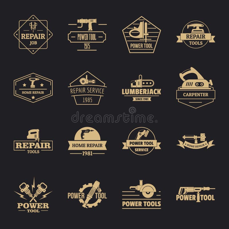 Electric Tools Logo Icons Set, Simple Style Stock Vector - Illustration ...