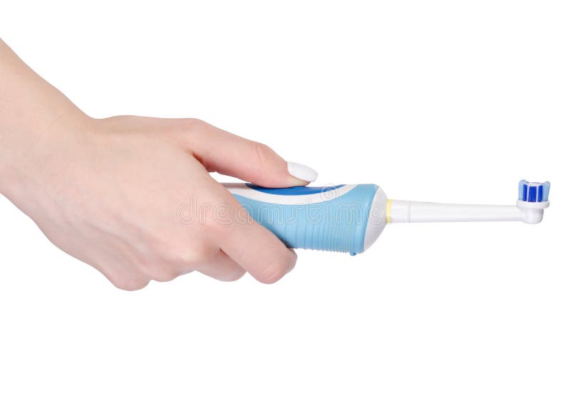 Electric Toothbrush in Hand Stock Image - Image of appliance, blue ...