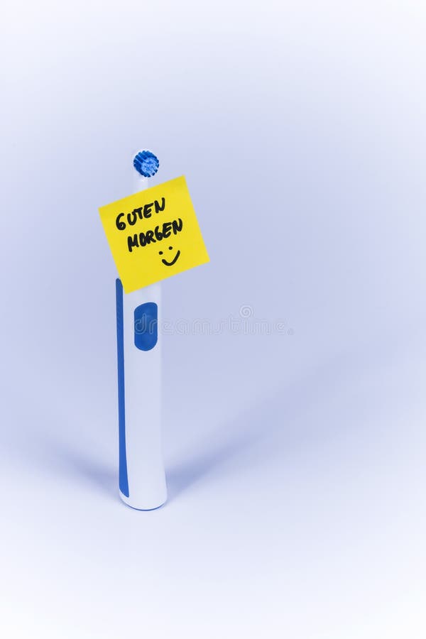 Electric Toothbrush with Post-it Note Good Morning Stock Image - Image ...