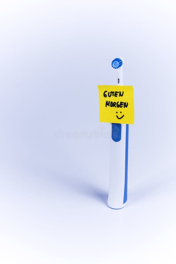 Electric Toothbrush with Post-it Note Good Morning Stock Photo - Image ...