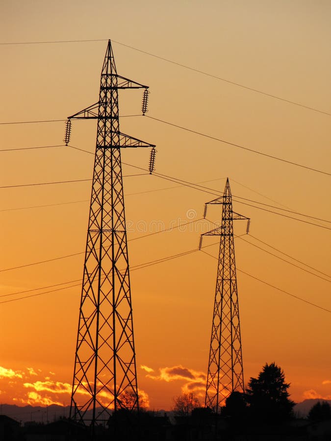 Powerline tower on sunset stock image. Image of supply - 2223631