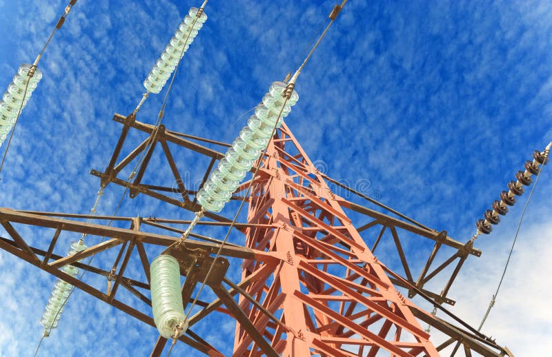 New electricity tower stock image. Image of distribution - 121561997