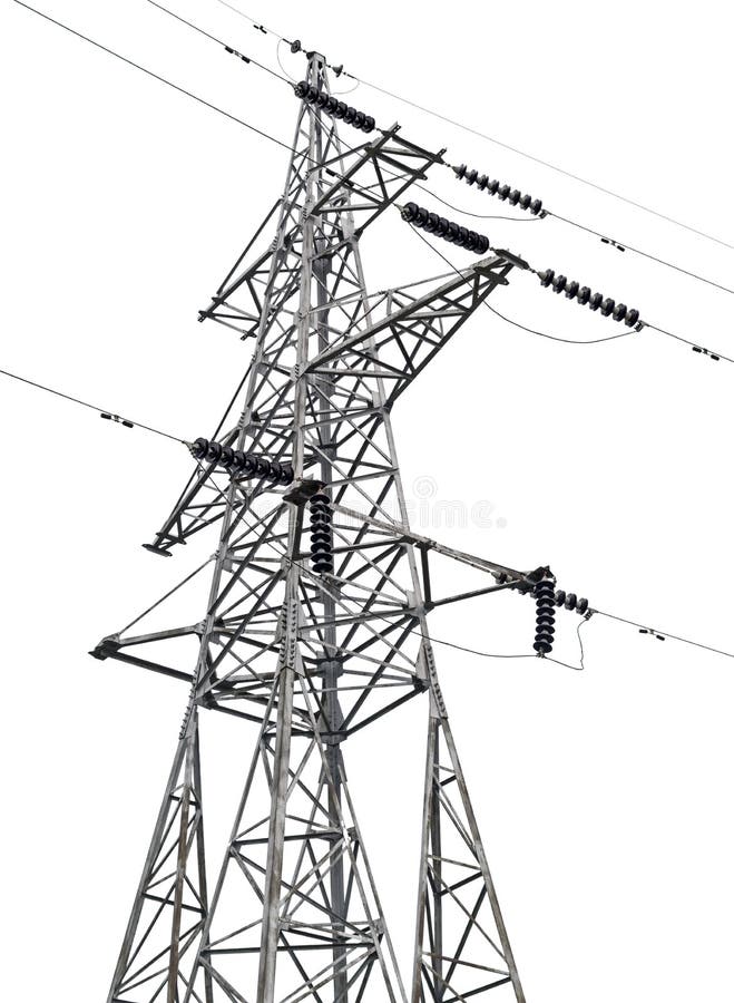Electric Tower High Voltage Post on White Stock Image - Image of ...