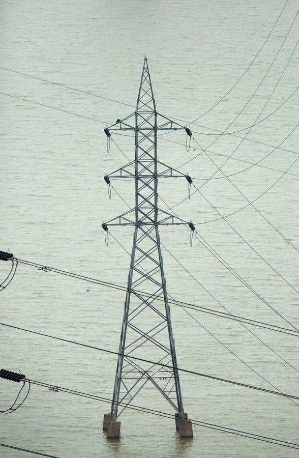 Electric Tower Passing through the Reservoir Area Stock Photo - Image ...