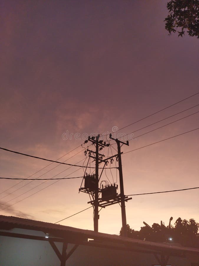 Electric Tower on Red Sunrise Stock Image - Image of lighting, sunset ...