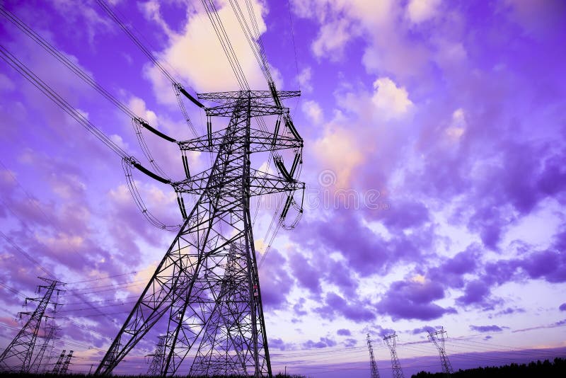 Electric Tower, Silhouette at Sunset Stock Photo - Image of tower, volt ...