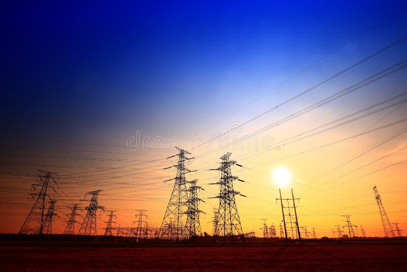 Electric Tower, Silhouette at Sunset Stock Image - Image of electric ...