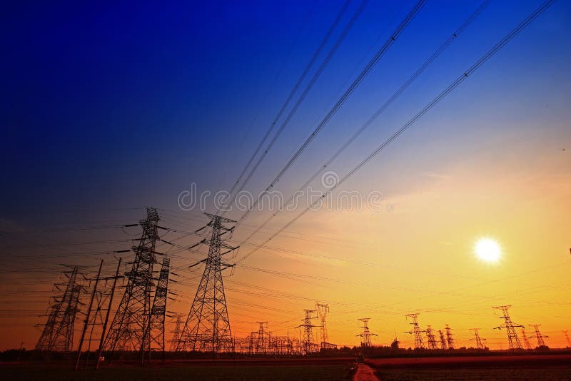 Electric Tower, Silhouette at Sunset Stock Image - Image of evening ...