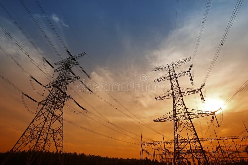 Electric Tower, Silhouette at Sunset Stock Illustration - Illustration ...