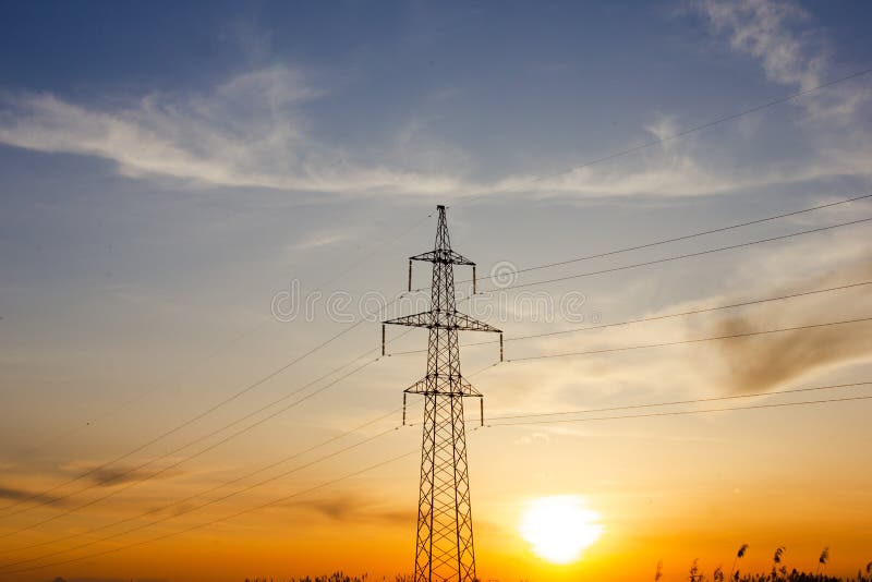 Electric Tower at Sunset in the Open Air Stock Image - Image of ...