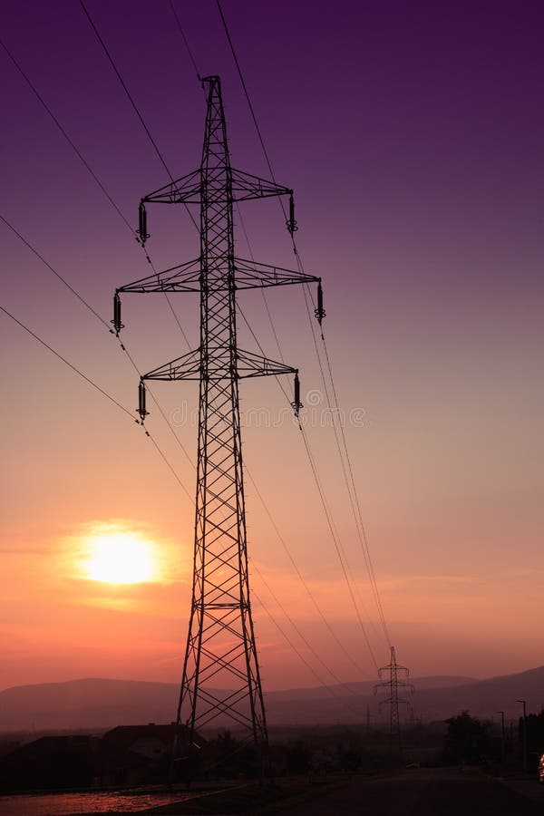 Electric tower at sunset stock image. Image of current - 44406223