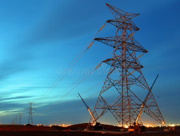 Electric Tower Under Construction Stock Image - Image of equipment ...
