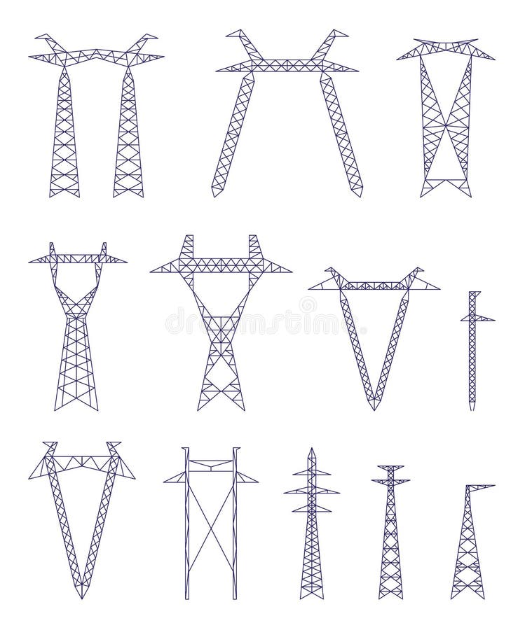 Electric Towers Vector Set, Power Industry Stock Vector - Illustration ...