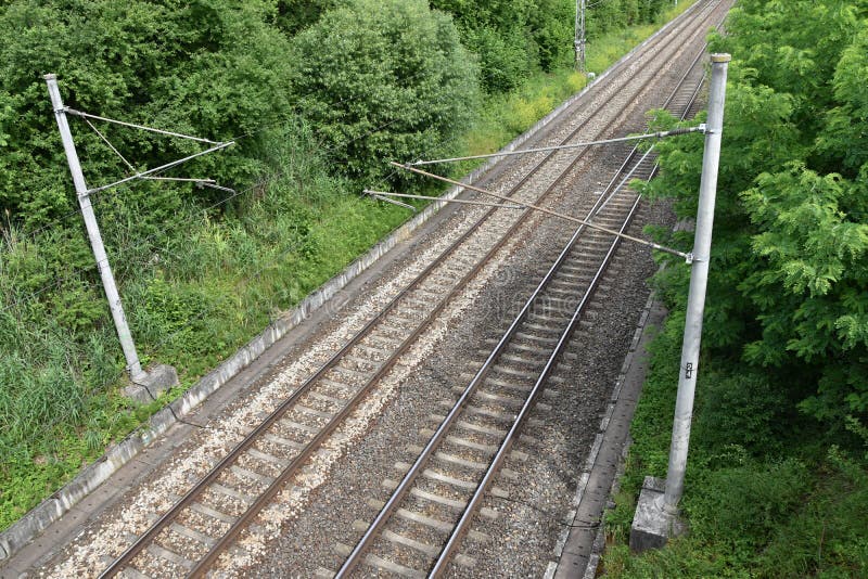 Electric Traction Line on Double-track Rail. Stock Photo - Image of ...