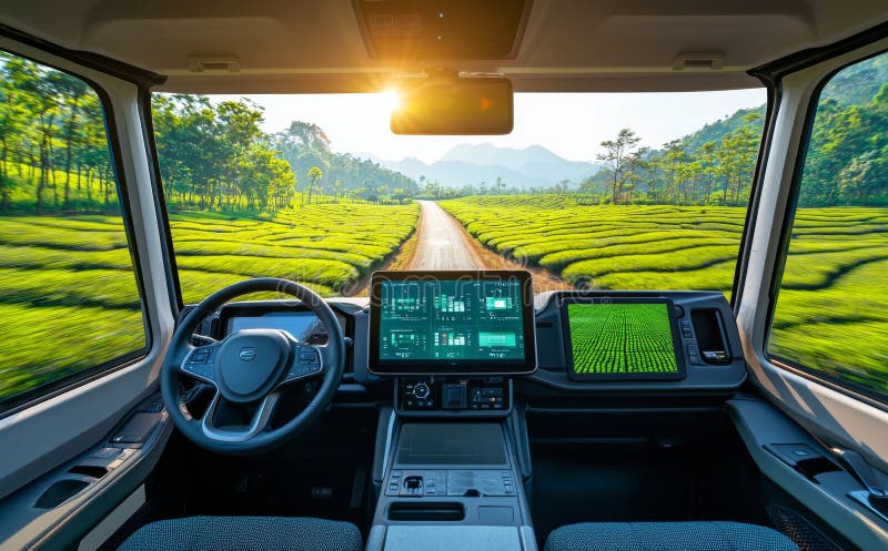 Electric Tractor Technology in Agriculture with Digital Display on the ...