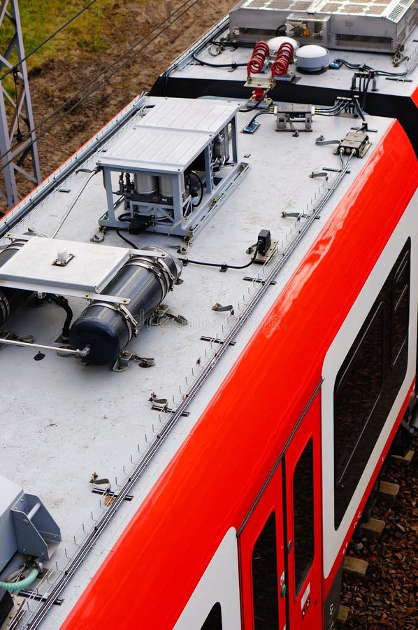 Electric train close up editorial photo. Image of roof - 172314046