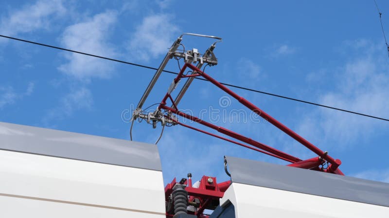Electric Train is Connected To Power. Pantograph is Connected To Power ...