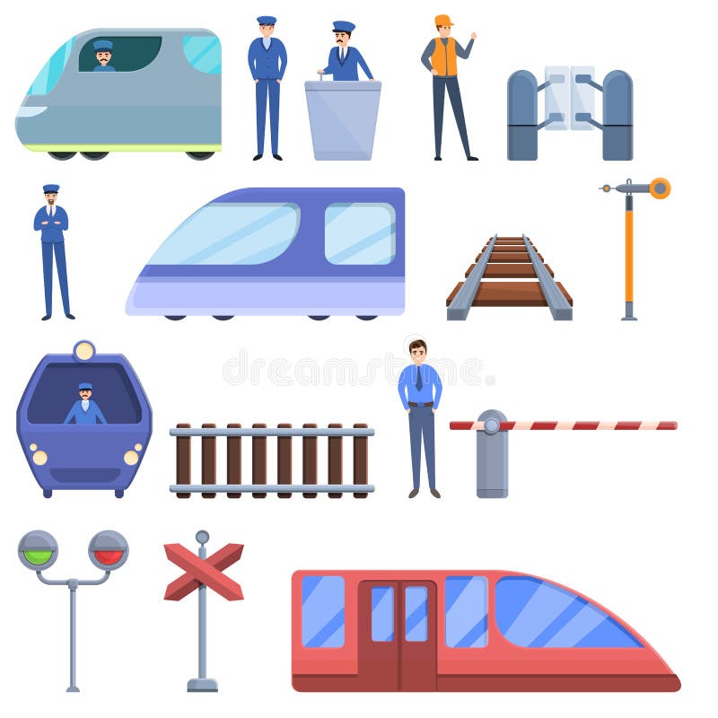 Electric Train Driver Icons Set, Cartoon Style Stock Illustration ...