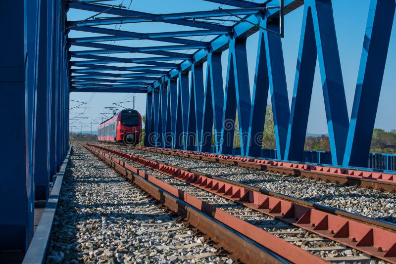 Red Electric train stock photo. Image of locomotive - 112241458