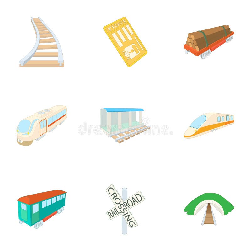 Electric Train Icons Set, Cartoon Style Stock Vector - Illustration of ...