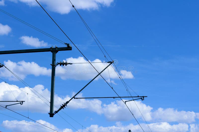 Electric Train Lines Railway Electrification Overhead System with Wires ...