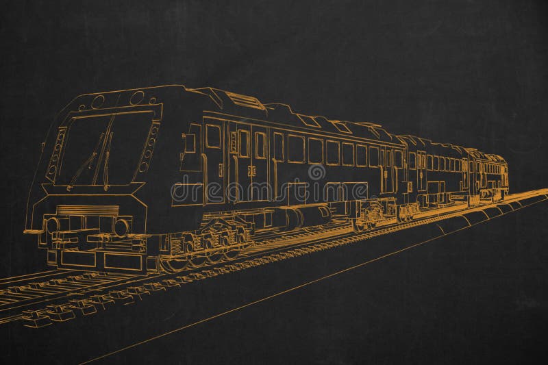 Electric Train Painted with Chalk on a Dark Chalkboard. Stock ...