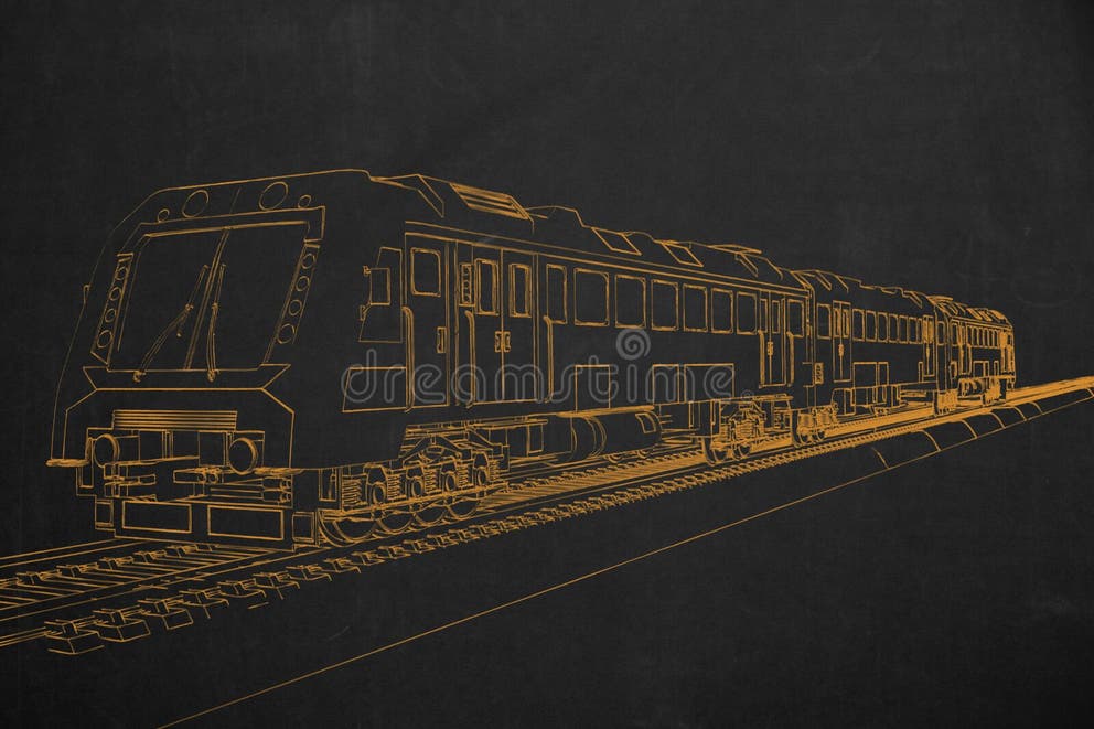Electric Train Painted with Chalk on a Dark Chalkboard. Stock ...