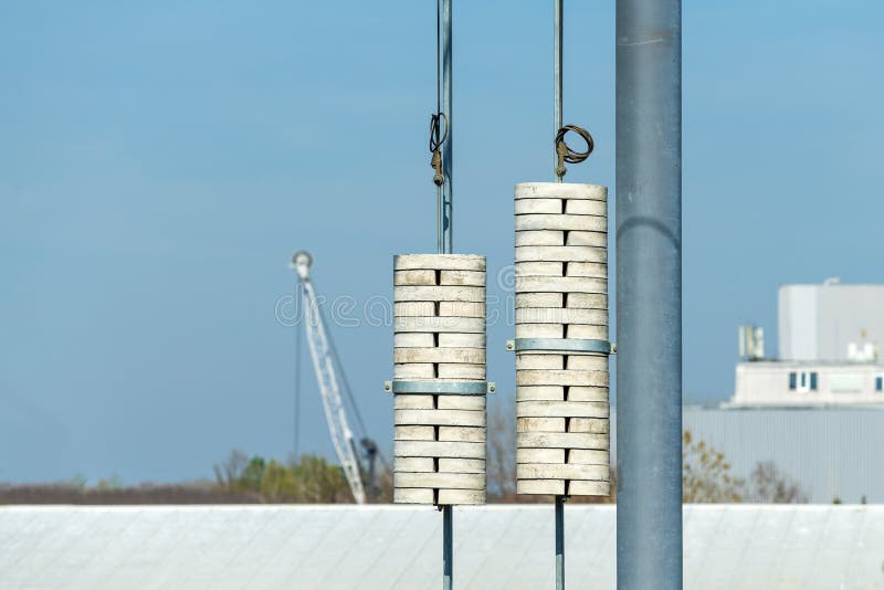 Electric Train Railway Line Tension Pole with Wires and Concrete ...