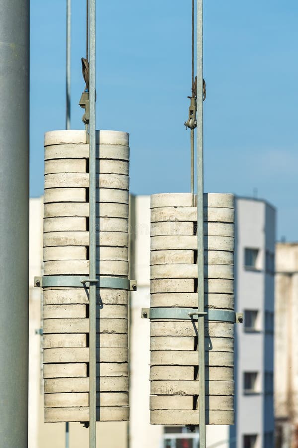 Electric Train Railway Line Tension Pole with Wires and Concrete ...