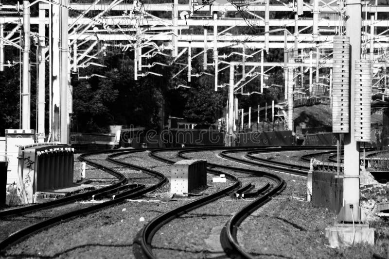 Electric Train Railway Line with Wires Stock Image - Image of electric ...