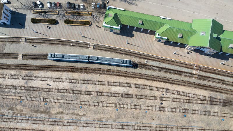 Electric Train at the Station, Aerial View Stock Image - Image of ...
