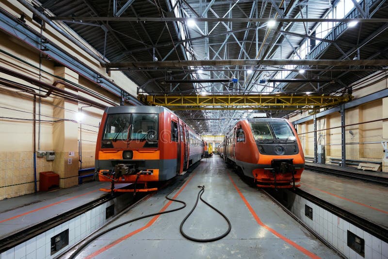Electric Trains at Service in Train Repair Workshop Stock Image - Image ...