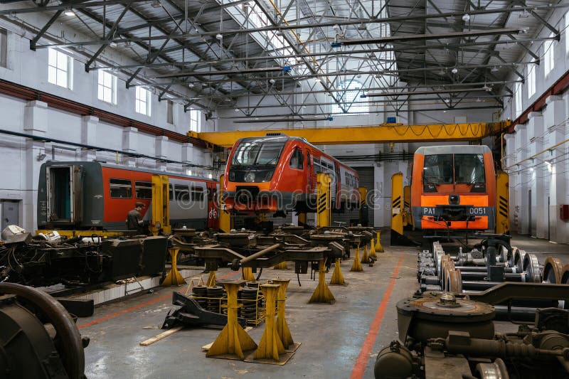 Electric Trains at Service in Train Repair Workshop Stock Photo - Image ...