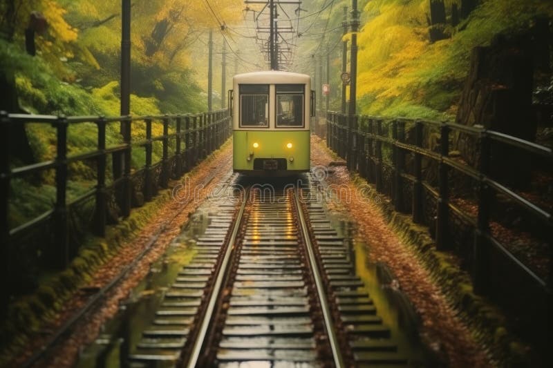 Electric Tram To the Top of Mountain, Tram Funicular Railway Stock ...