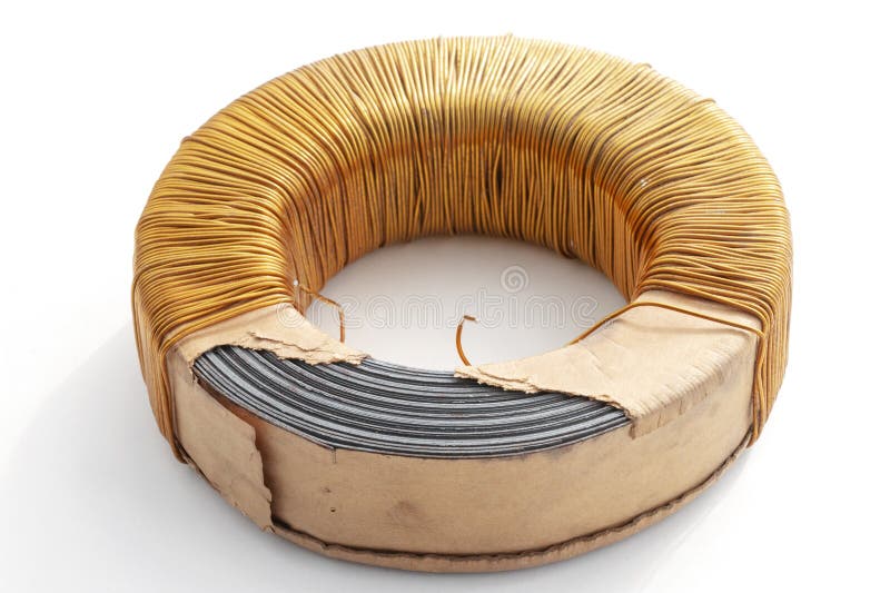 Electric Transformer Copper Coil Inductor on White Background Stock ...