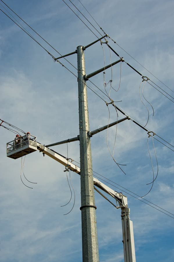 Electric Transmission Line Support Wires and Insulators Stock Photo ...