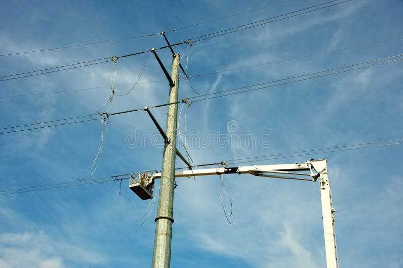 Electric Transmission Line Construction Stock Photo - Image of power ...