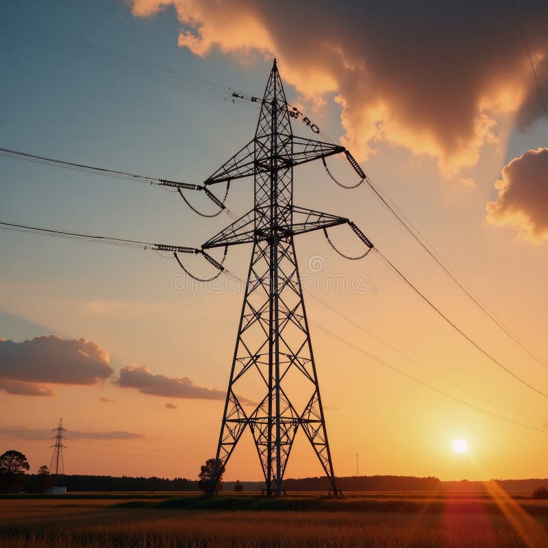 Electric Transmission Tower with Highvoltage Powerlines Set Against a ...