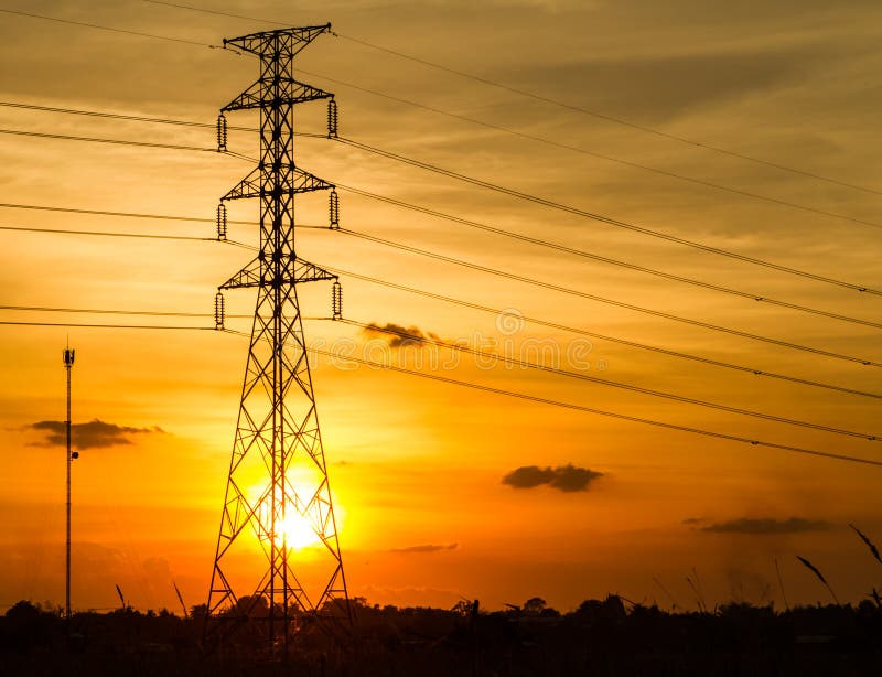 Electricity Towers at Sunset Stock Photo - Image of metal, landscape ...