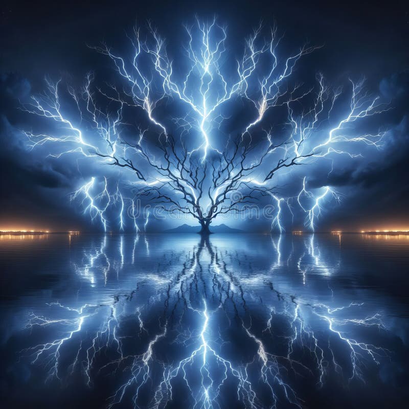 Electric Tree with Lightning Reflection Stock Photo - Image of ...