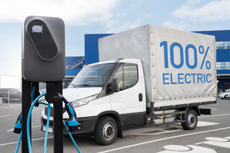 Electric Truck with Charging Station. Stock Photo - Image of delivery ...