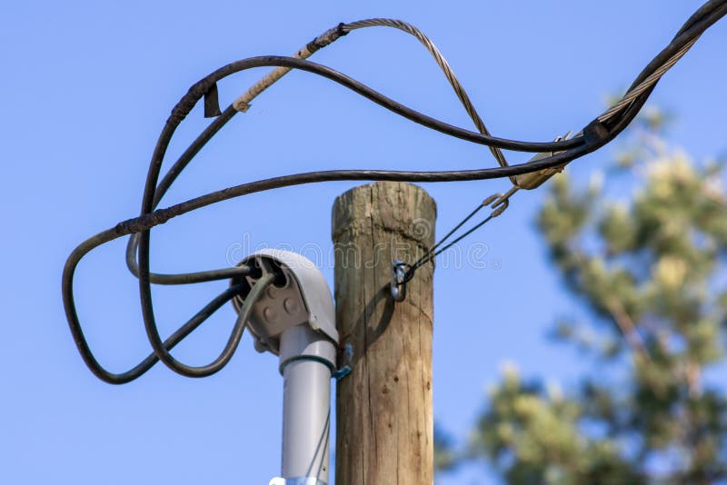 Electric Utility Pole Weather Head Stock Image - Image of pole, meter ...