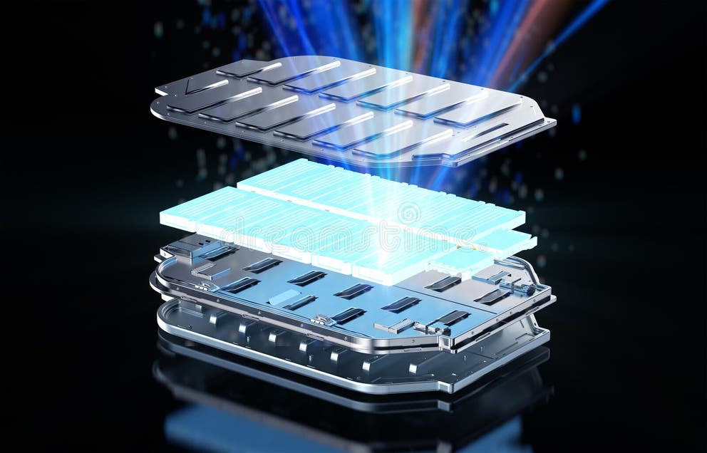 Electric Vehicle Battery Explode with Shiny Light Stock Illustration ...