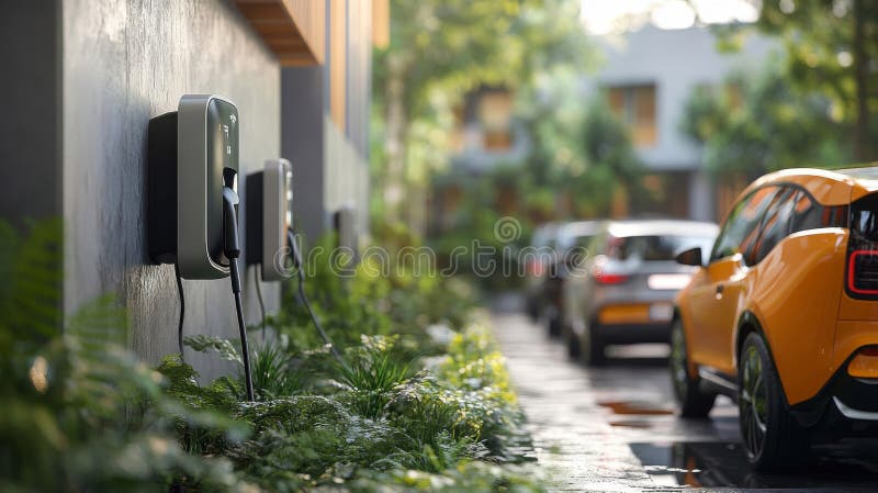 Electric Vehicle Charging Stations in Residential Area Stock ...