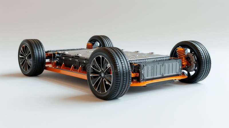 Electric Vehicle Chassis with Battery in a 3D Render Stock Illustration ...