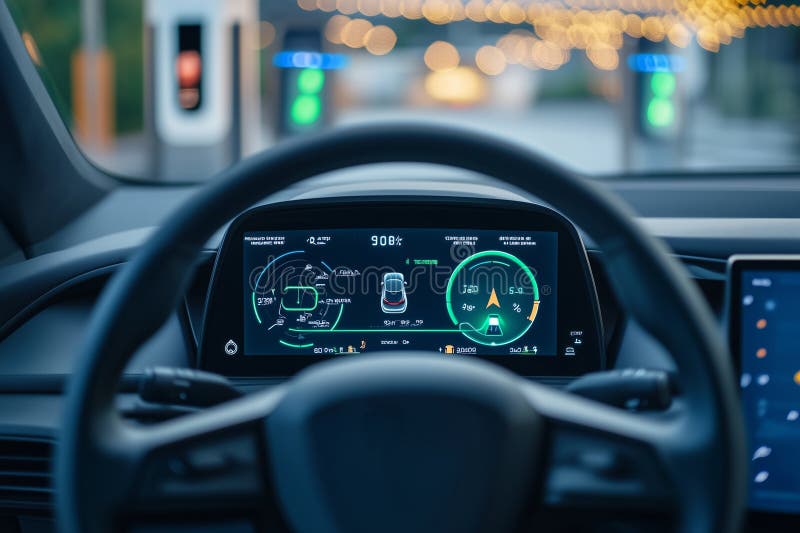 Electric Vehicle Dashboard Interface in a Modern Car Stock Image ...